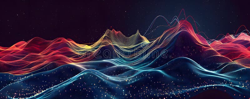 Colorful Gradient Digital Data Visualization Wave on Dark Background ...