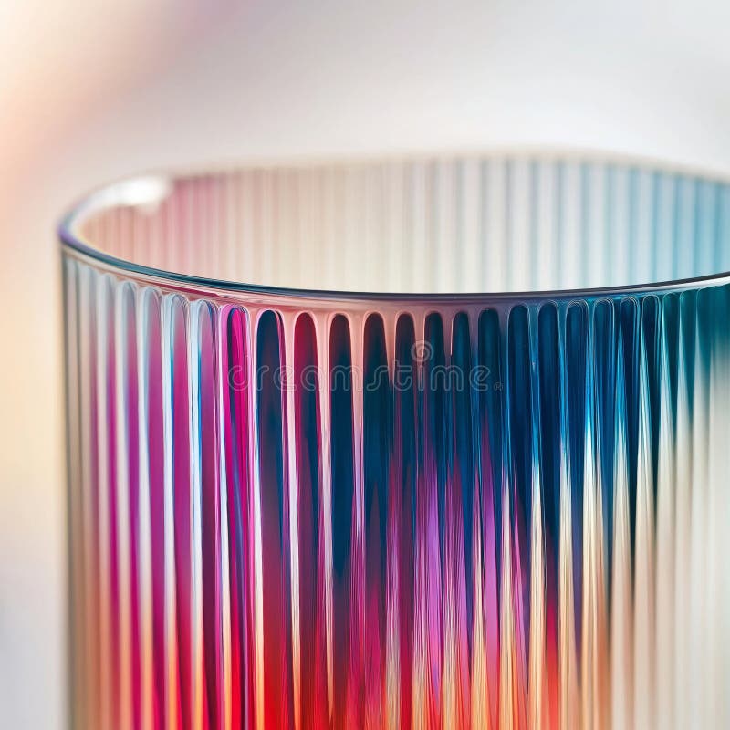 Colorful Gradient Glass Vase with Vertical Ridged Texture in Soft ...