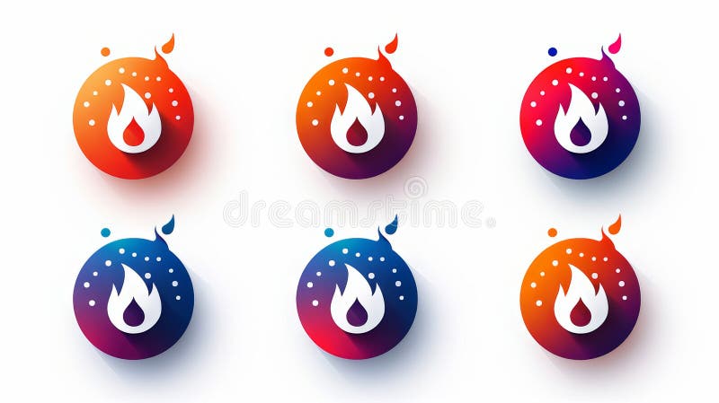 Colorful Gradient Loading Icons with Flame Symbols on White Background ...