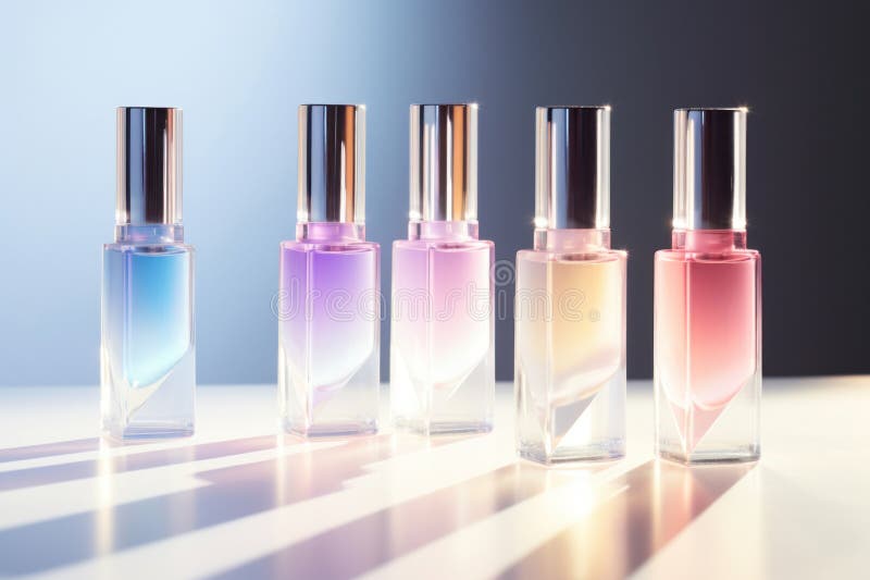 Colorful Gradient Perfume Bottles with Silver Caps Stock Photo - Image ...