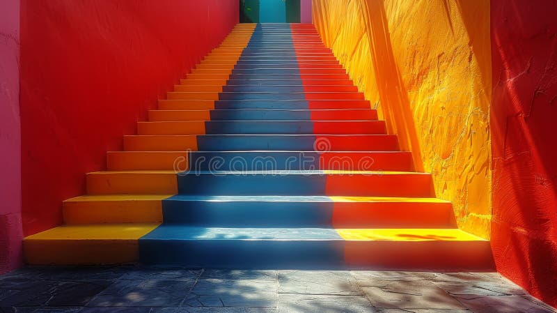 Colorful Gradient Staircase in Modern Architectural Design, Urban Art ...