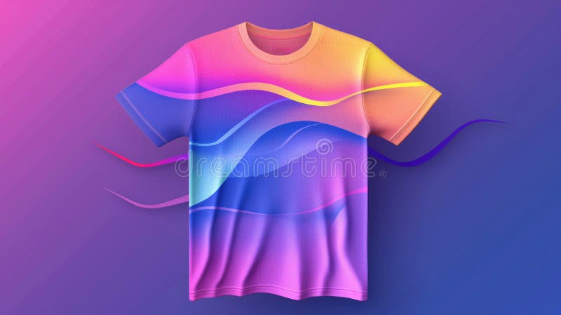 Colorful Gradient T-shirt with Abstract Wave Pattern on Purple ...