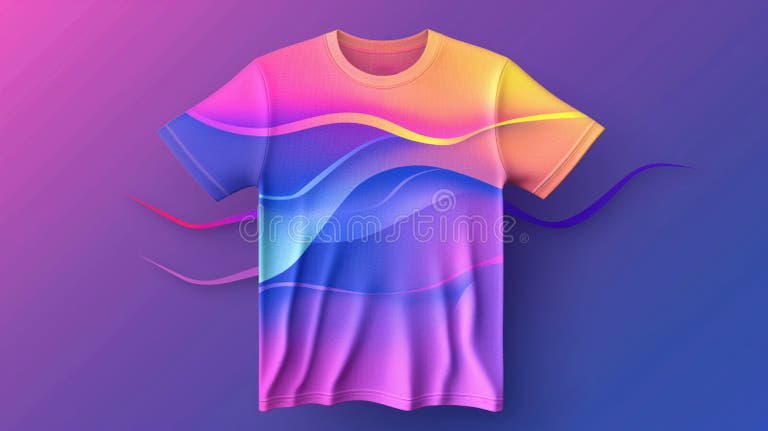 Colorful Gradient T-shirt with Abstract Wave Pattern on Purple ...