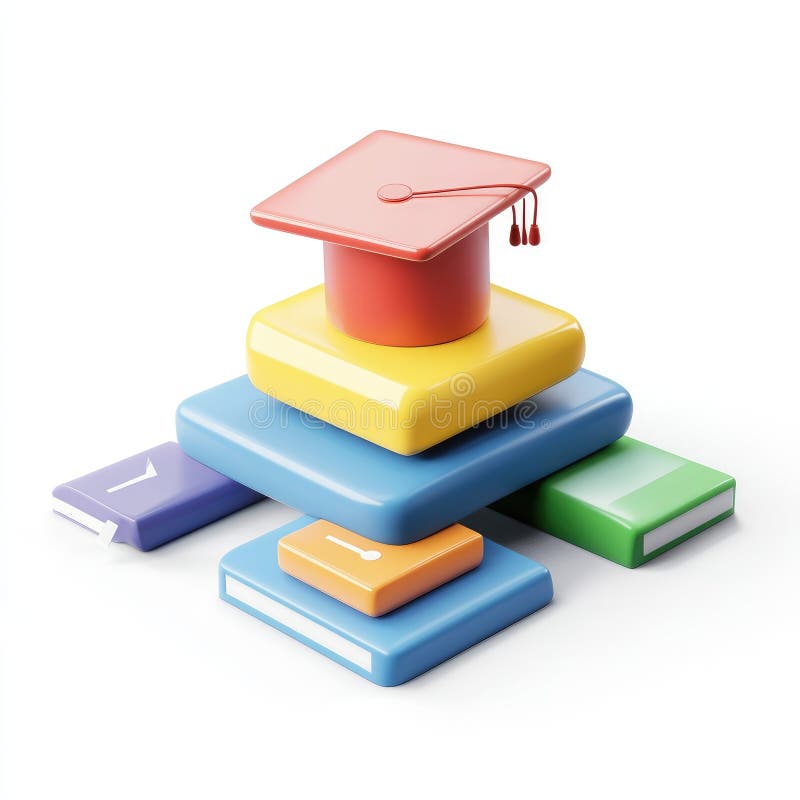 Graduation Cap on Stack of Colorful Books: a 3D Rendering of a Red ...