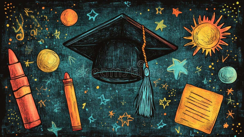 Colorful Graduation Cap Illustration with Stars and Cosmic Elements ...