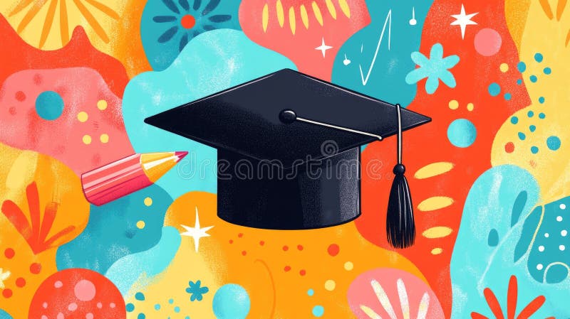 Colorful Graduation Cap Illustration with Vibrant Abstract Background ...