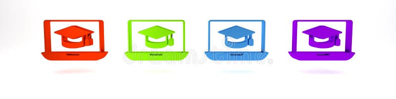 Colorful Graduation Cap on Screen Laptop Icon Isolated on White ...