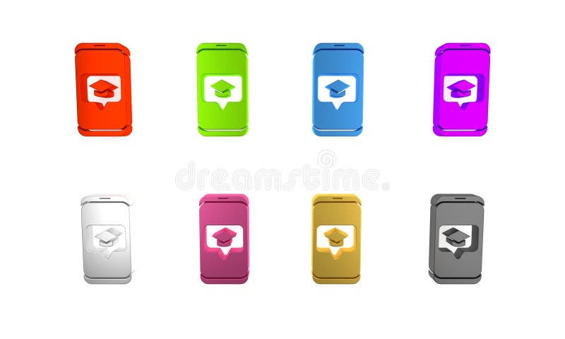 Colorful Graduation Cap on Screen Smartphone Icon Isolated on White ...