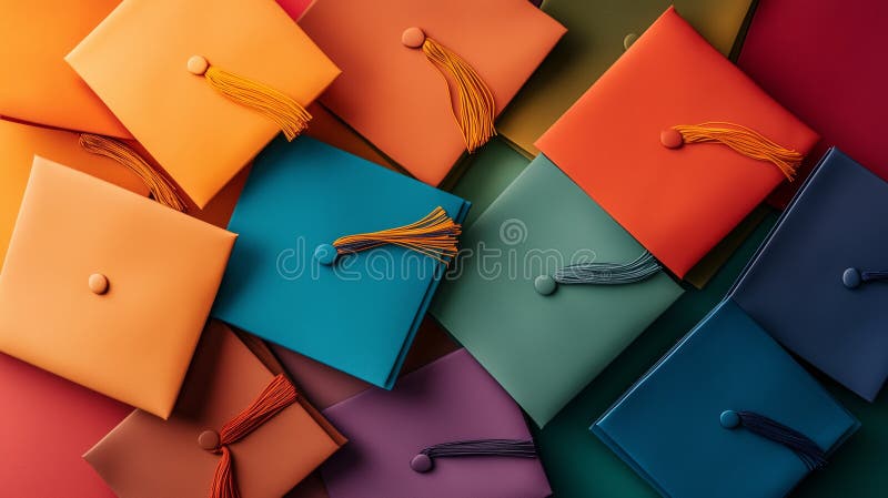 Colorful Graduation Caps on Multicolored Background Stock Illustration ...