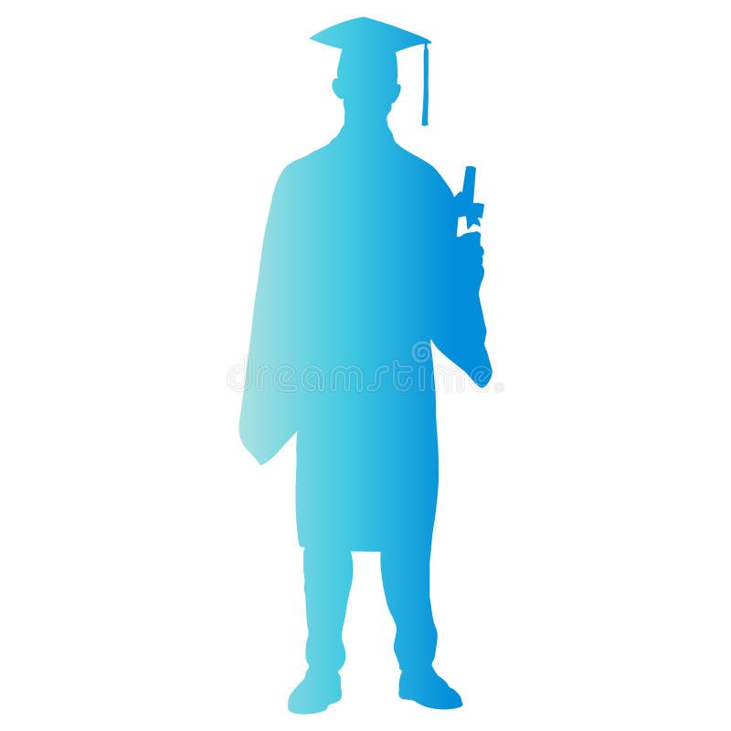 Colorful Graduation Man Silhouette Isolated on White Background. Vector ...