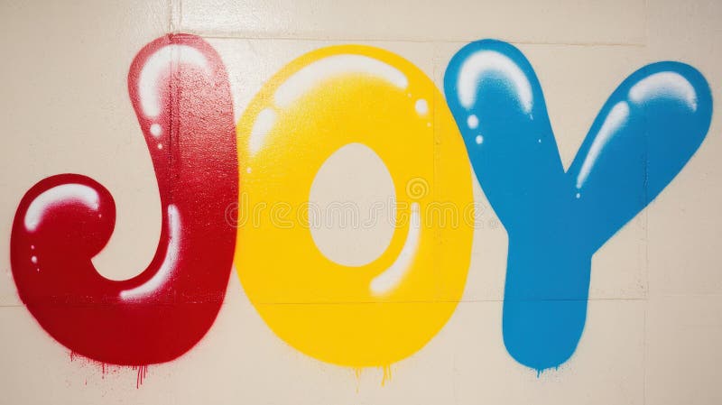 Colorful Graffiti Art Spelling JOY in Red, Yellow, and Blue on a White ...