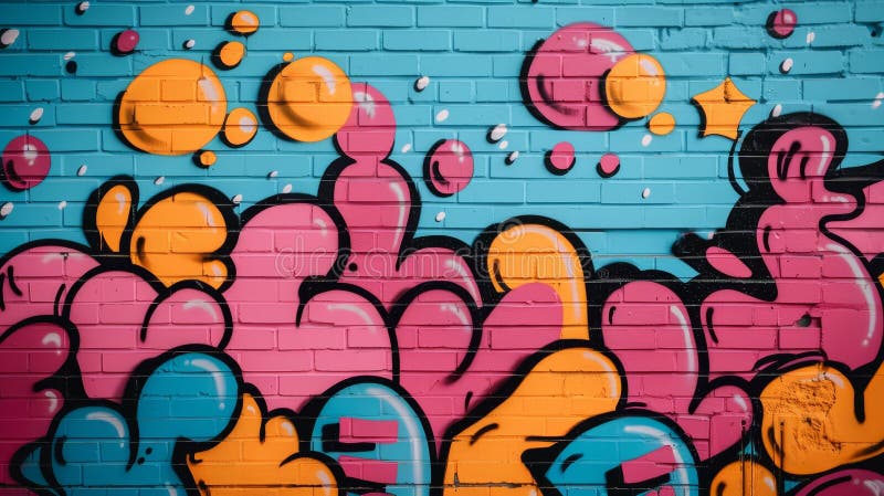Colorful Graffiti Art on Urban Brick Wall Stock Illustration ...