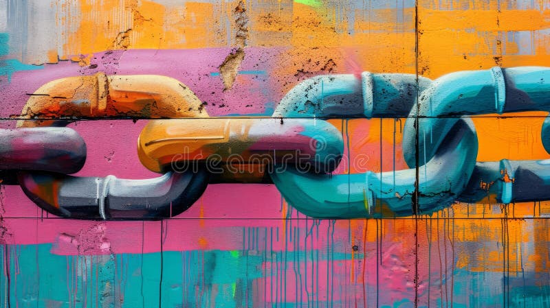Colorful Graffiti Chain Mural on Concrete Wall Stock Image - Image of ...