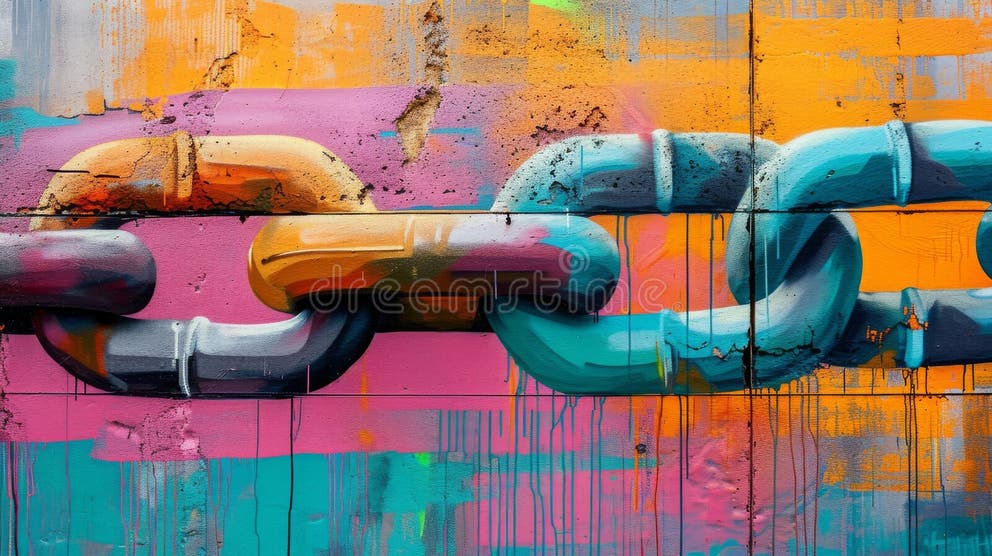 Colorful Graffiti Chain Mural on Concrete Wall Stock Image - Image of ...