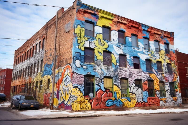 Colorful Graffiti-covered Urban Loft Building Stock Photo - Image of ...