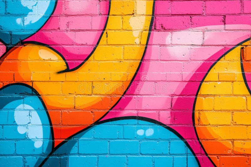 Colorful Graffiti Featuring Bold Shapes and Vivid Colors on a Brick ...