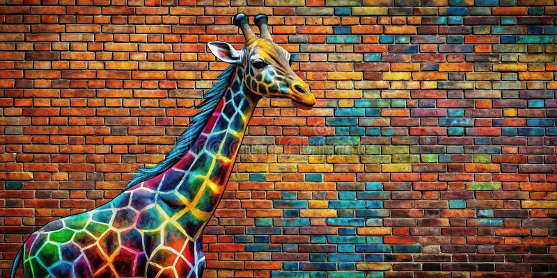 Urban Safari: Colorful Graffiti Giraffe on Brick Wall - Generative AI ...