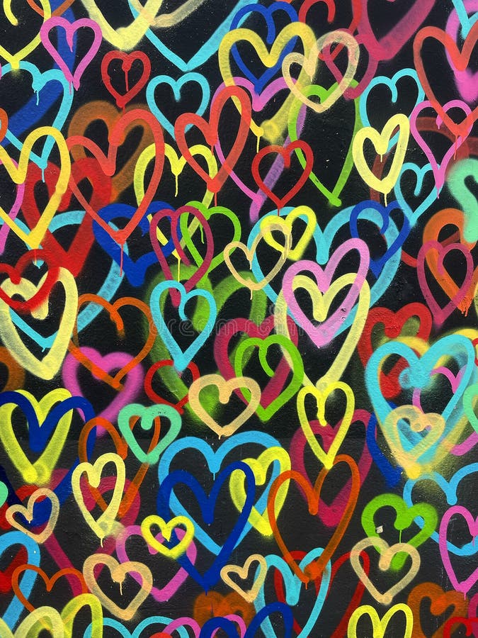 Colorful Graffiti Hearts on Black Background Portrait Vertical Stock ...