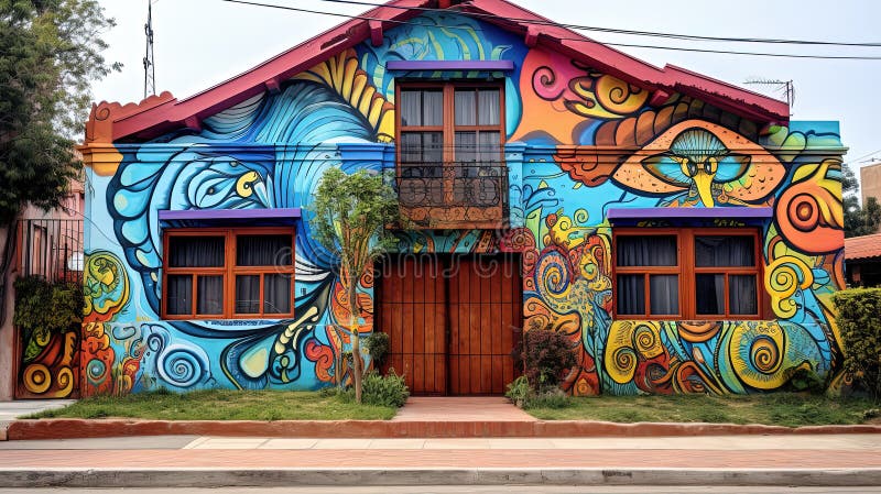 Colorful Graffiti House Entrance Stock Illustration - Illustration of ...