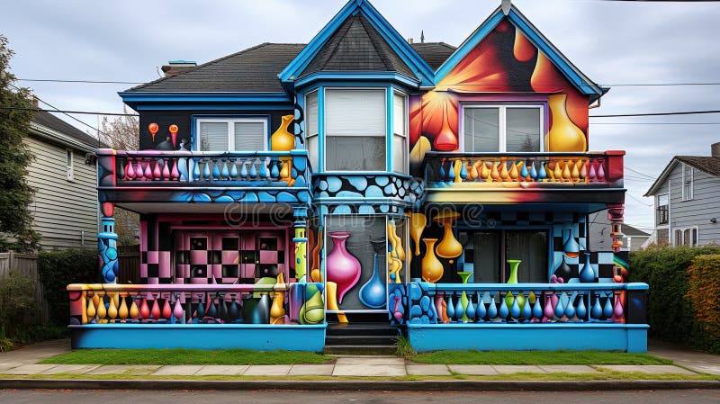 Colorful Graffiti House Entrance Stock Illustration - Illustration of ...