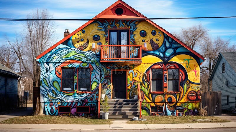 Colorful Graffiti House Entrance Stock Illustration - Illustration of ...