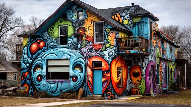 Colorful Graffiti House Entrance Stock Illustration - Illustration of ...