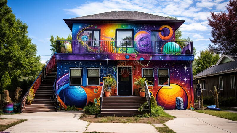 Colorful Graffiti House Entrance Stock Illustration - Illustration of ...