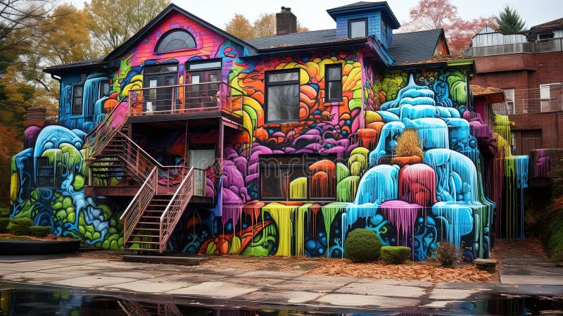 Colorful Graffiti House Entrance Stock Illustration - Illustration of ...