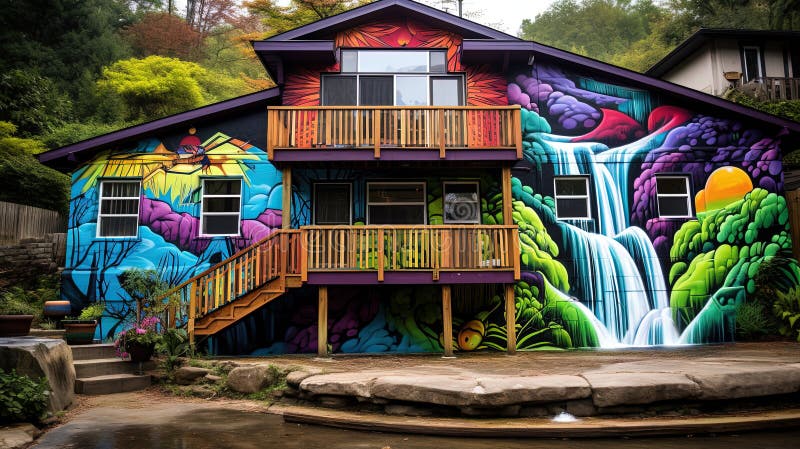 Colorful Graffiti House Entrance Stock Illustration - Illustration of ...