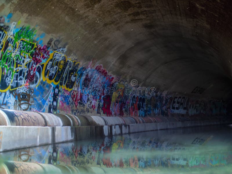 Colorful Graffiti Inside a Sewage Tunnel Stock Image - Image of culture ...
