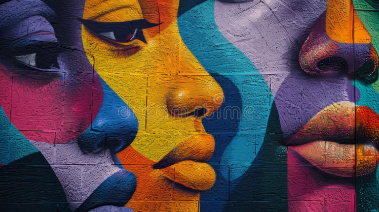 A Colorful Graffiti Mural with Abstract Faces. Stock Image - Image of ...
