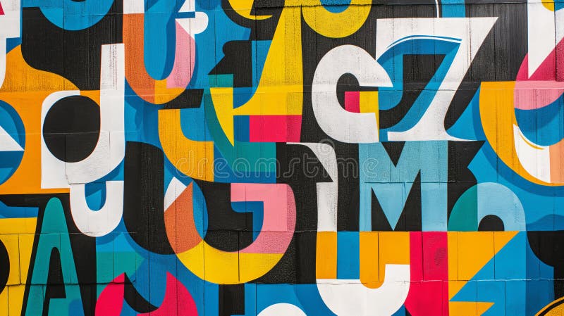 A Colorful Graffiti Mural Featuring Various Abstract Shapes and Letters ...