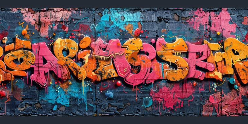 Colorful Graffiti Print. Seamless Pattern with Different Text and ...