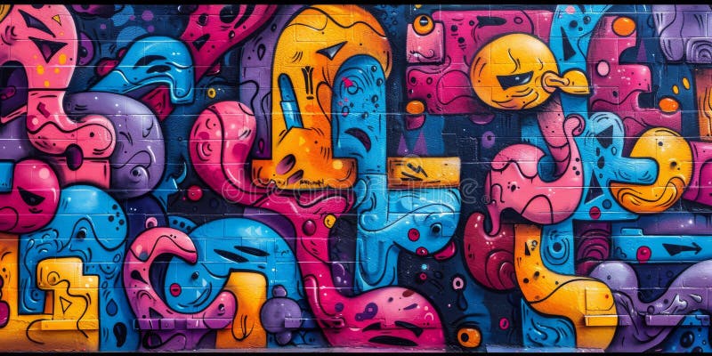 Colorful Graffiti Print. Seamless Pattern with Different Text and ...