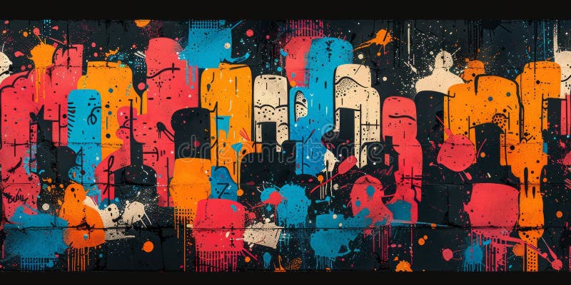 Colorful Graffiti Print. Seamless Pattern with Different Text and ...