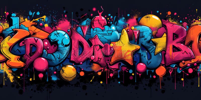 Colorful Graffiti Print. Seamless Pattern with Different Text and ...