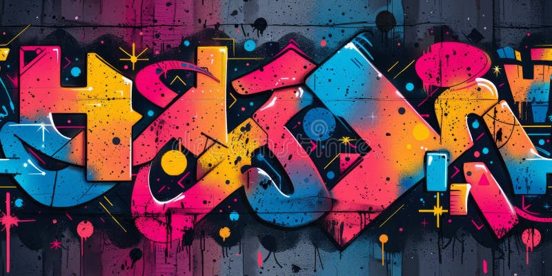 Colorful Graffiti Print. Seamless Pattern with Different Text and ...