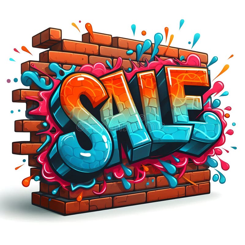 Graffiti Sale Sign Exploding on Brick Wall Stock Illustration ...