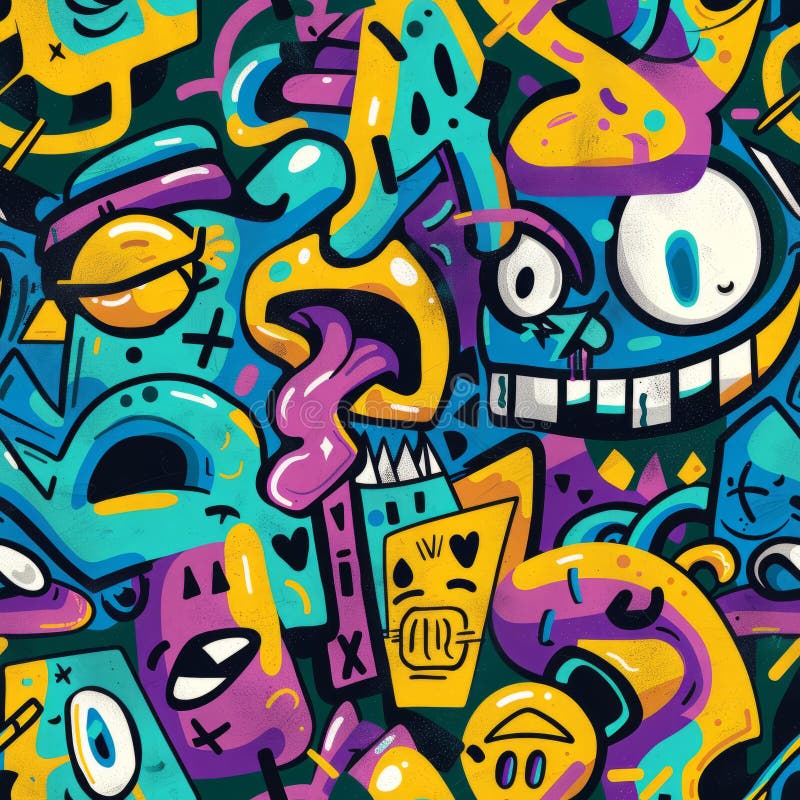 Colorful Graffiti Street Art. Seamless Pattern Stock Image - Image of ...
