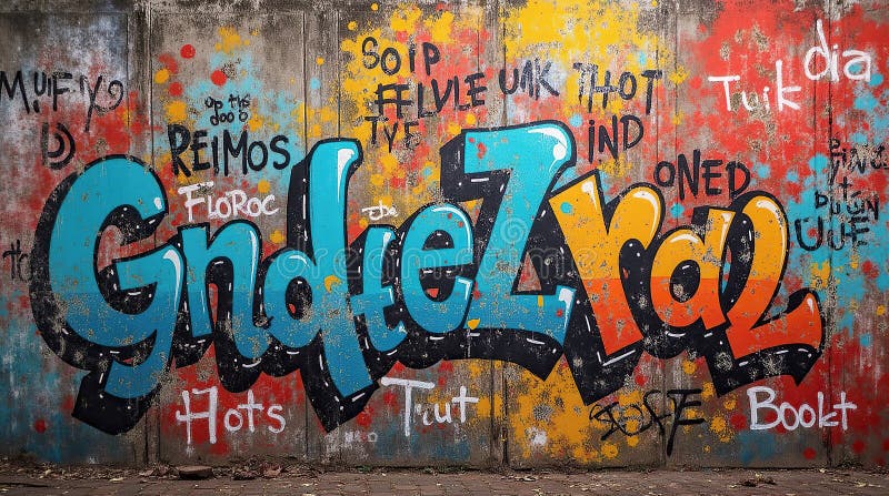 Colorful Graffiti Wall with Artistic and Messy Text Design Stock ...