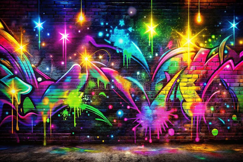 Colorful Graffiti Wall with Neon Lights Stock Illustration ...