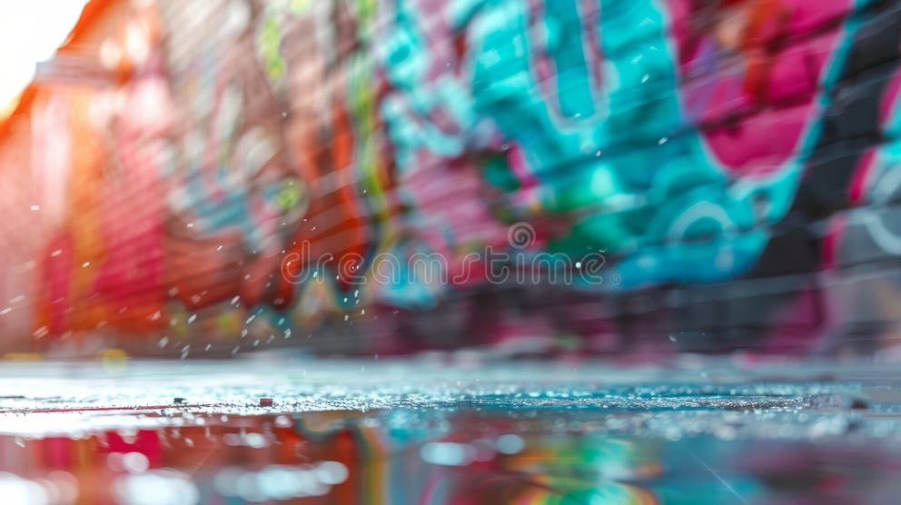 Colorful Graffiti on a Wall with Reflection. Stock Image - Image of ...