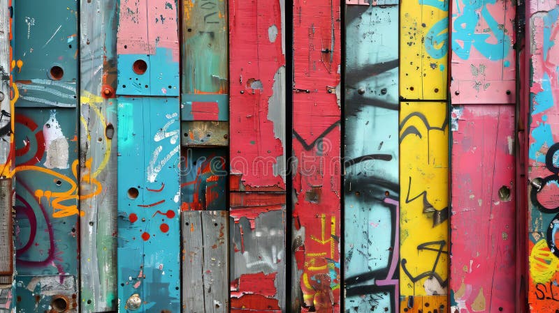 Colorful Graffiti on Wooden Planks. Stock Image - Image of bright ...