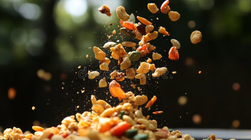 Colorful Granola with Nuts and Seeds Flying Stock Illustration ...