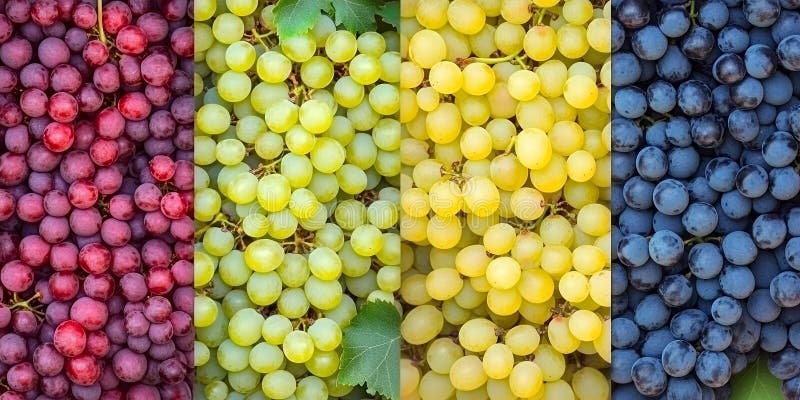 Colorful Grape Varieties Red Green Yellow Blue Grapes Stock ...