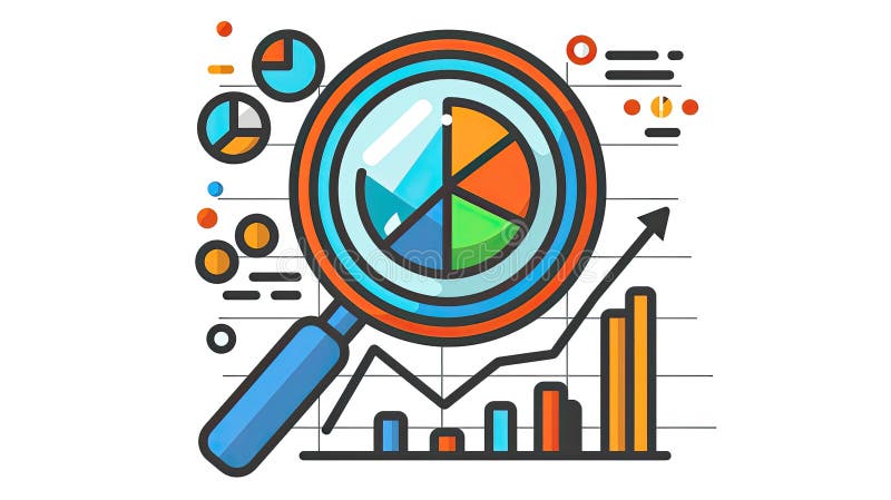 A Colorful Graph with a Magnifying Glass Over it Stock Image - Image of ...