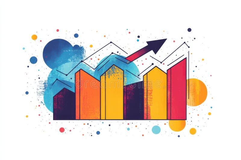A Colorful Graph with a Red Arrow Pointing Upwards Stock Image - Image ...
