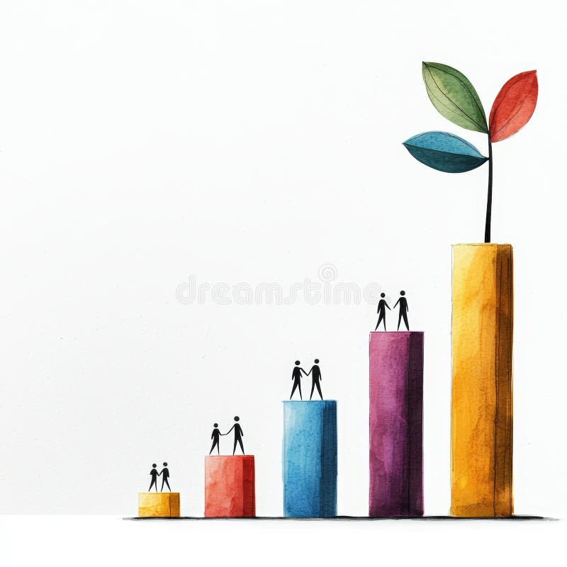 A Colorful Graph Symbolizes Growth Featuring Figures Atop Bars and a ...