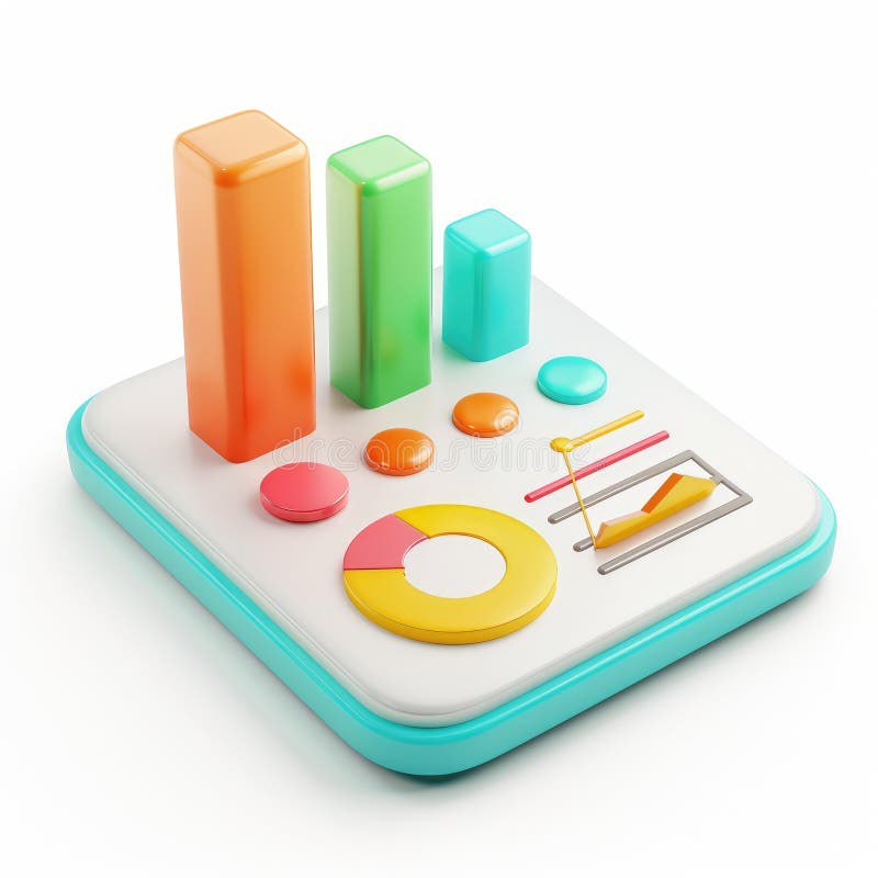 Colorful 3D Bar Chart, Pie Chart, and Line Graph Infographic on Teal ...