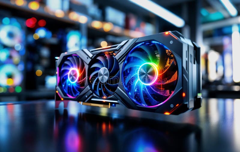 Colorful Graphics Card Display with Glowing Elements Stock Photo ...
